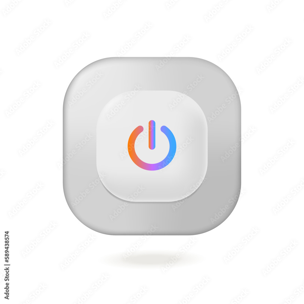 On or power button of square shape 3D illustration. Cartoon drawing of ...