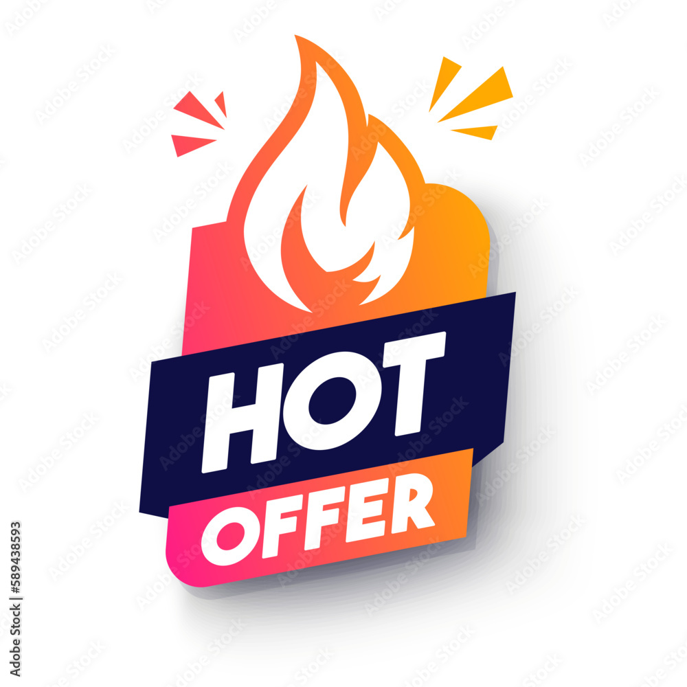 Dynamic Label With Flame Icon And Text Hot Offer Stock Vector | Adobe Stock