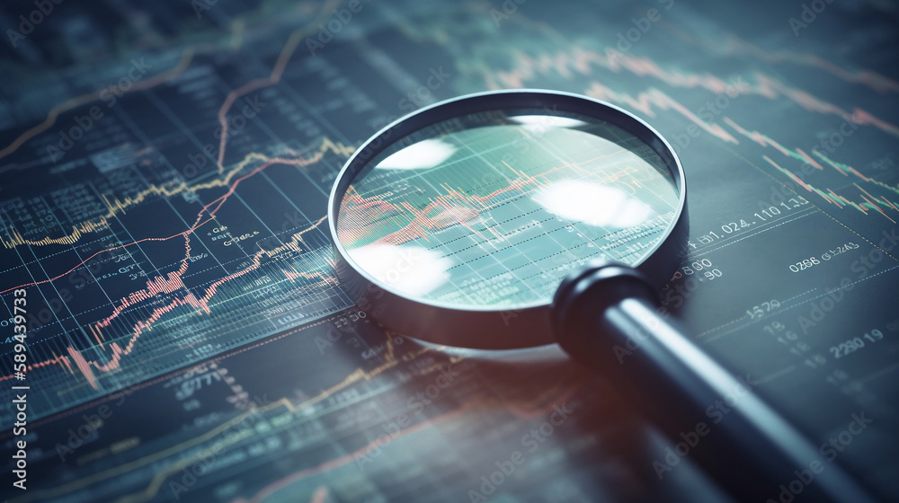 Magnifying glass search of investing and stock market created with ...