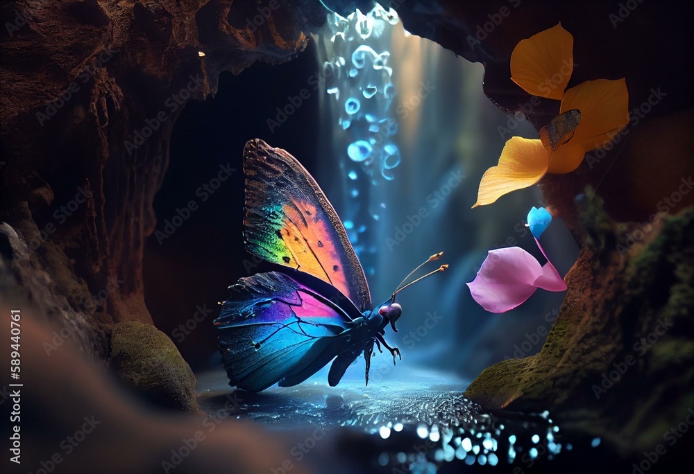 Fairy tale creature & a butterfly uncover the hidden rainbow cave ...