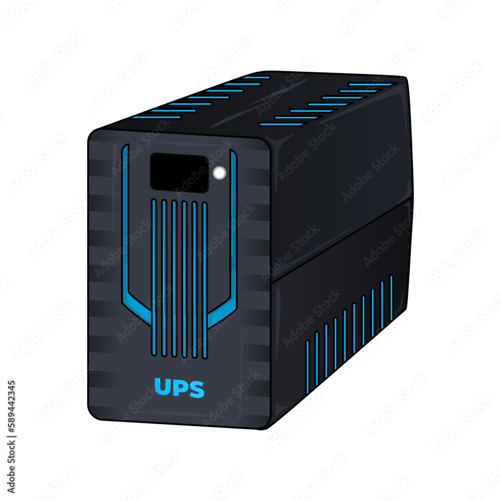 Computer UPS with led blue strips, realistic 3d vector illustration in ...