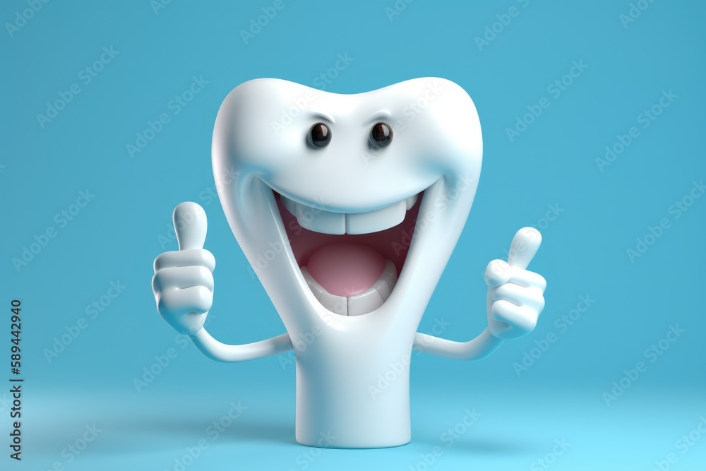 Happy tooth character with thumbs up, a lighthearted cartoon style ...