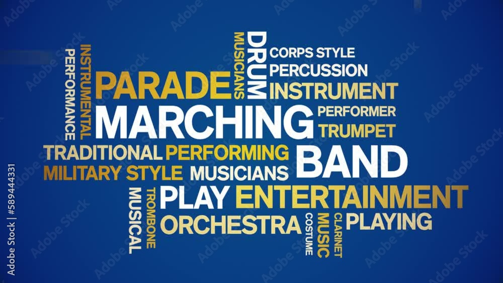 Marching Band animated tag word cloud;text design animation kinetic ...