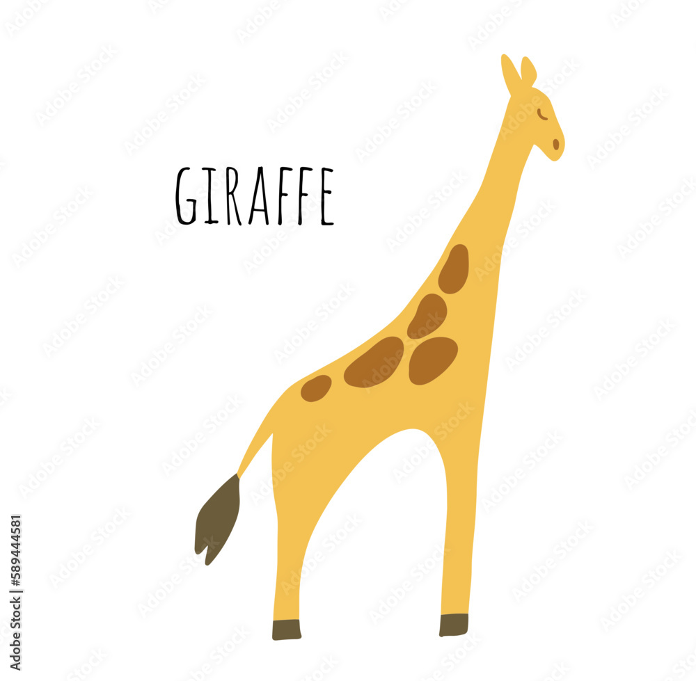 vector giraffe cartoon illustration, doodle drawings of cute characters ...
