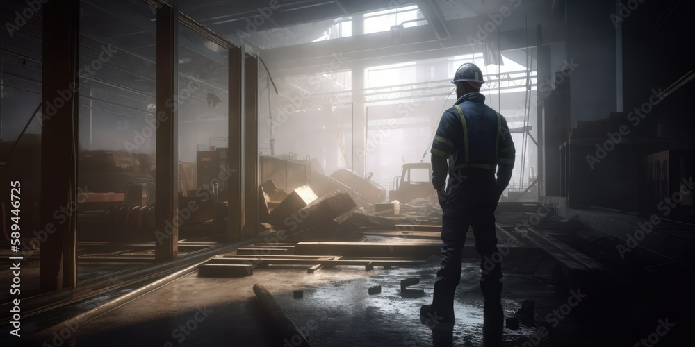 Building site inspection by construction worker, commercial imagery ...