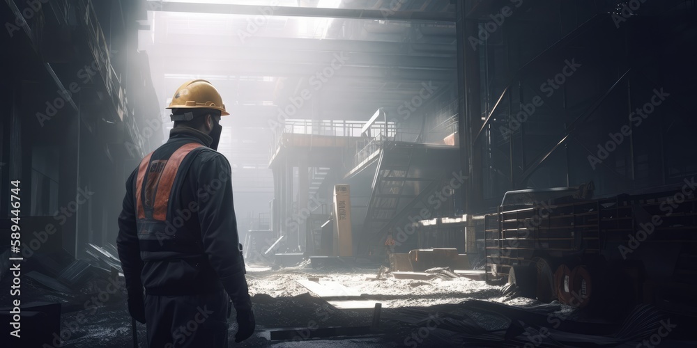 Building site inspection by construction worker, commercial imagery ...