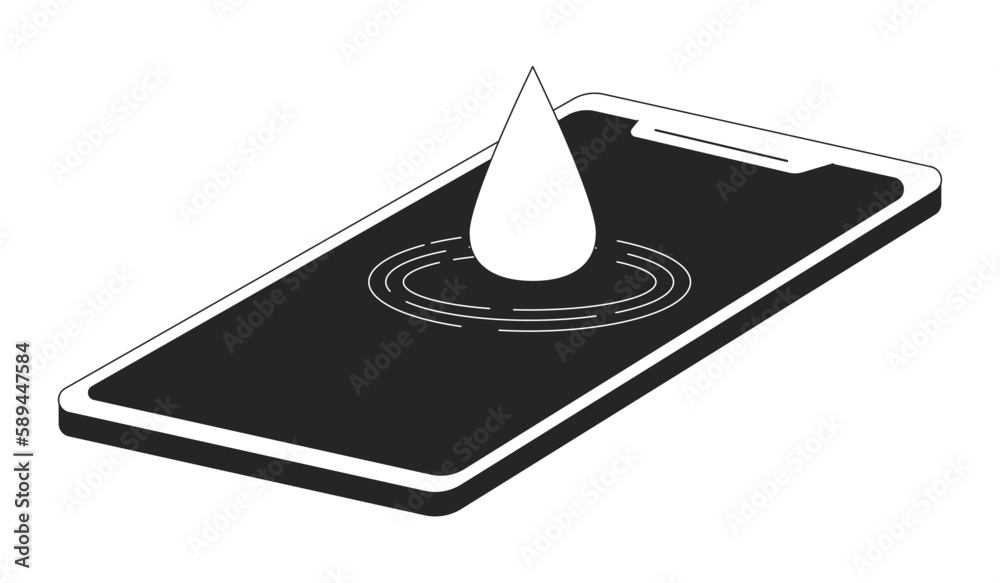 Water drop falling down on phone screen black and white concept vector ...