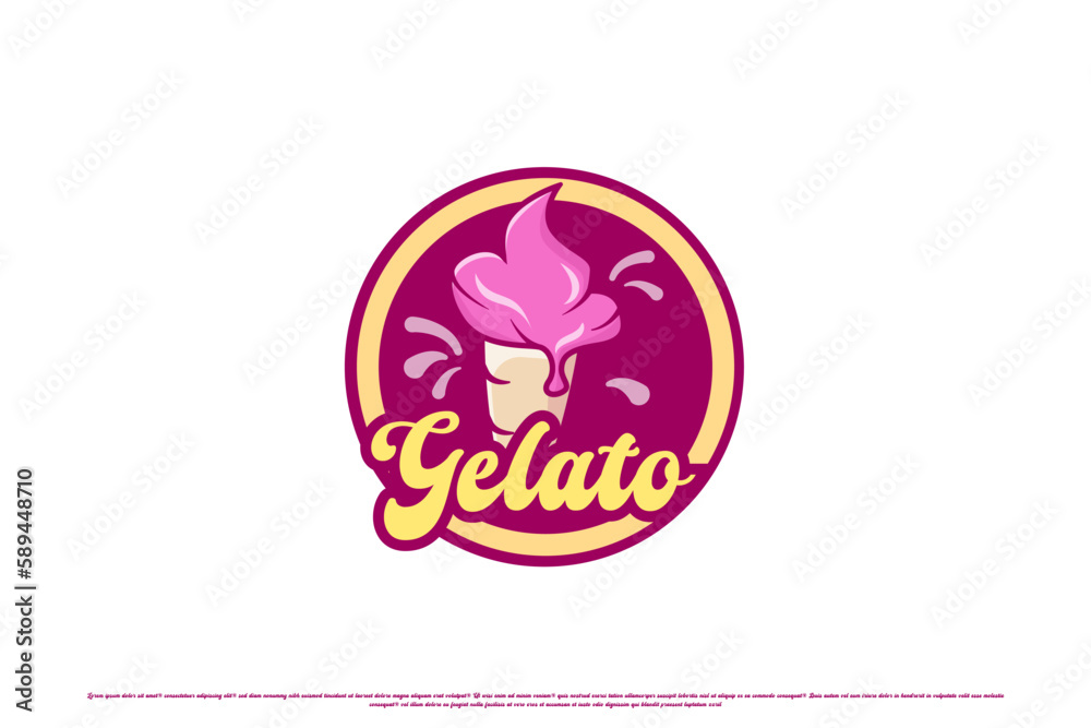 Strawberry gelato ice cream logo design illustration. Delicious gelato ...