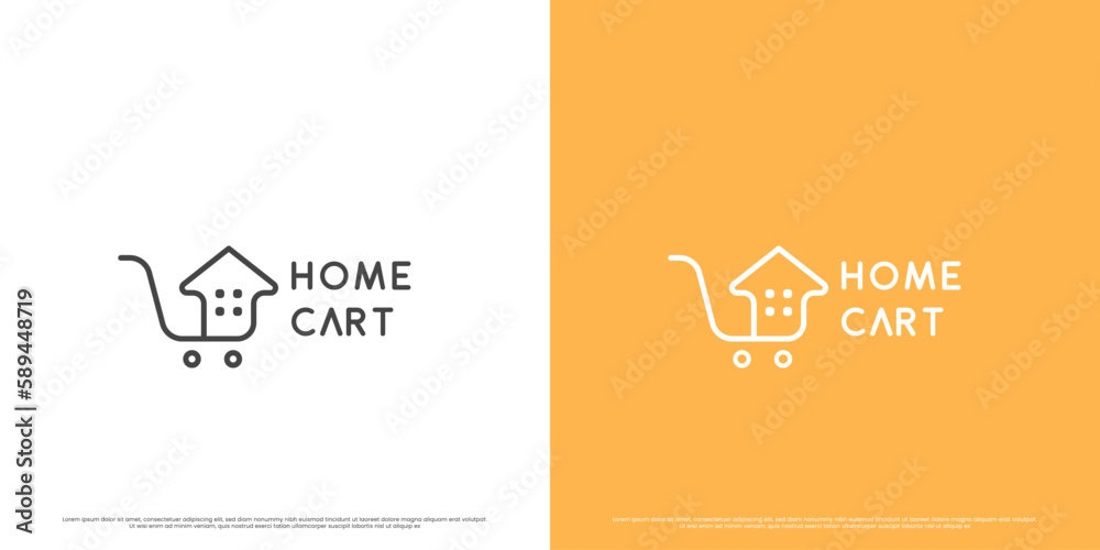 Home cart house sale logo design illustration. Simple minimalist line ...