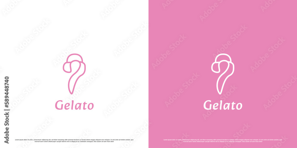Gelato ice cream quest ask logo design illustration. Line art ...