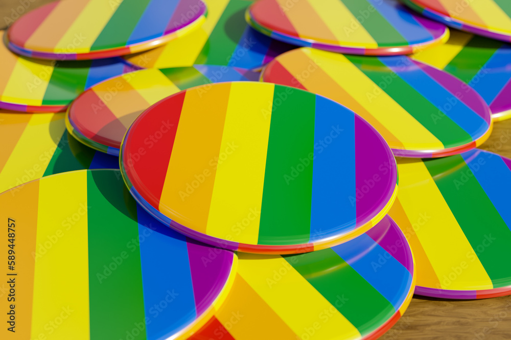 Colored striped badges on the table. Badges in the color of the LGBT ...