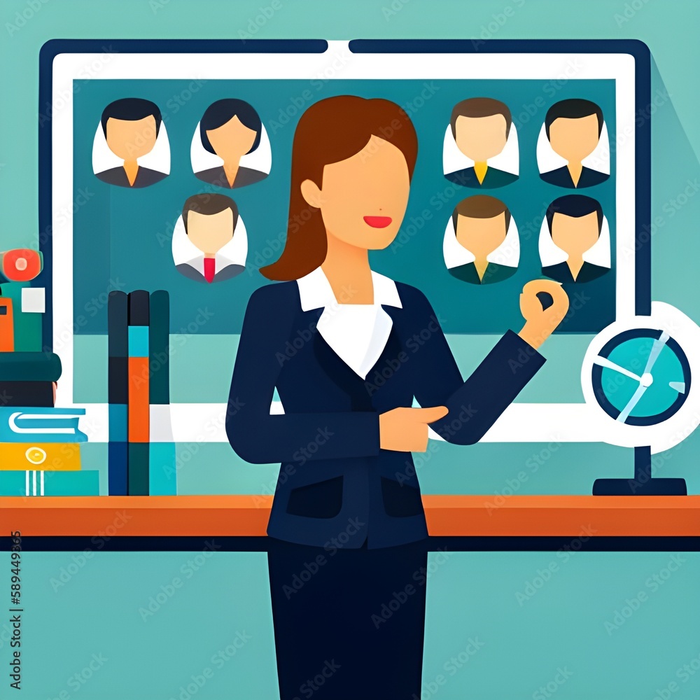 Kobieta kierownik, nadzór, zespół, praca w zespole, lider. Wygenerowana ...