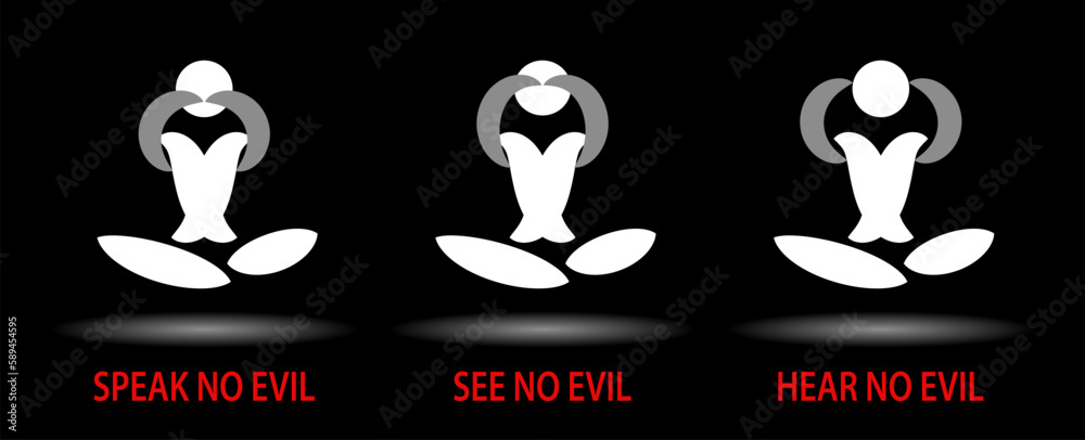 Three monkey. Speak no Evil, See no Evil, Hear no Evil. Emoji icon set ...