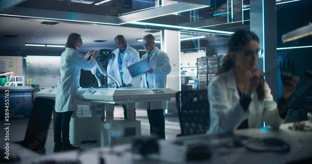 Research and Development Facility with Engineers Working on a High ...