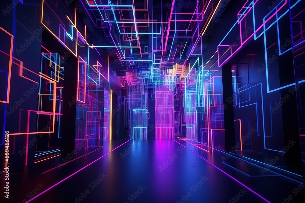3d render, ultraviolet spectrum, neon lights, laser show, glowing lines ...