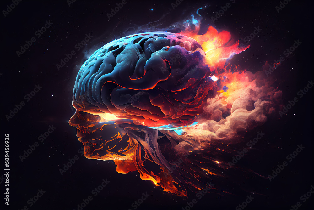 Stock-illustrationen A silhouette of a human brain with glowing neural ...