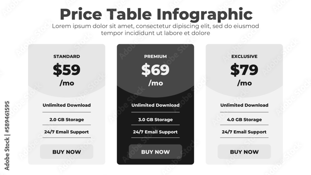 Vetor de Modern pricing table layout with subscription plans and ...