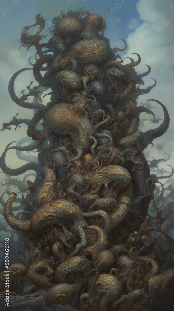 Hydra with Armored Heads, Battlefield Triumph, Oil Painting, generative ...