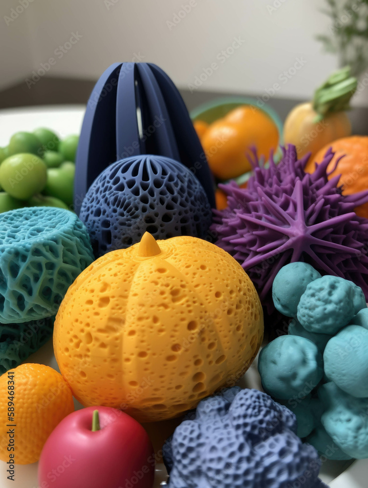 A group of vibrant 3D printed fruits and vegetables looking almost too ...