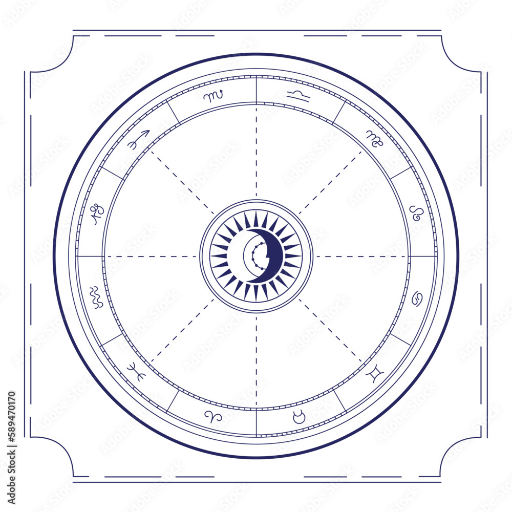 Diagram of the Natal Birth Chart and Symbols of the Planets on a White ...