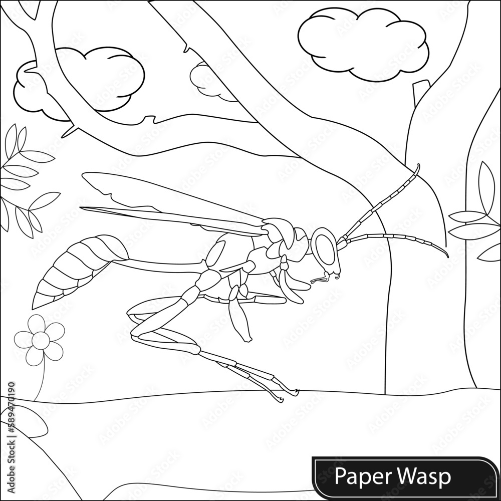 paper wasp coloring page for kids Stock Vector | Adobe Stock