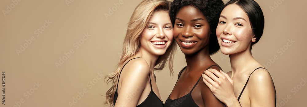 Multi-Ethnic Group of women with different types of skin together ...