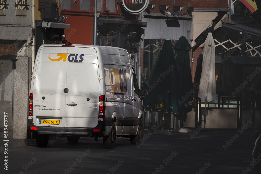 HEERLEN, NETHERLANDS - NOVEMBER 9, 2022: GLS logo on a delivery truck ...
