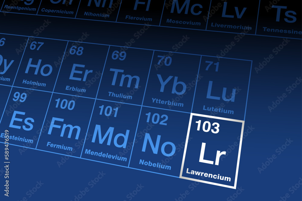 Lawrencium on the periodic table. Radioactive transuranic metallic ...