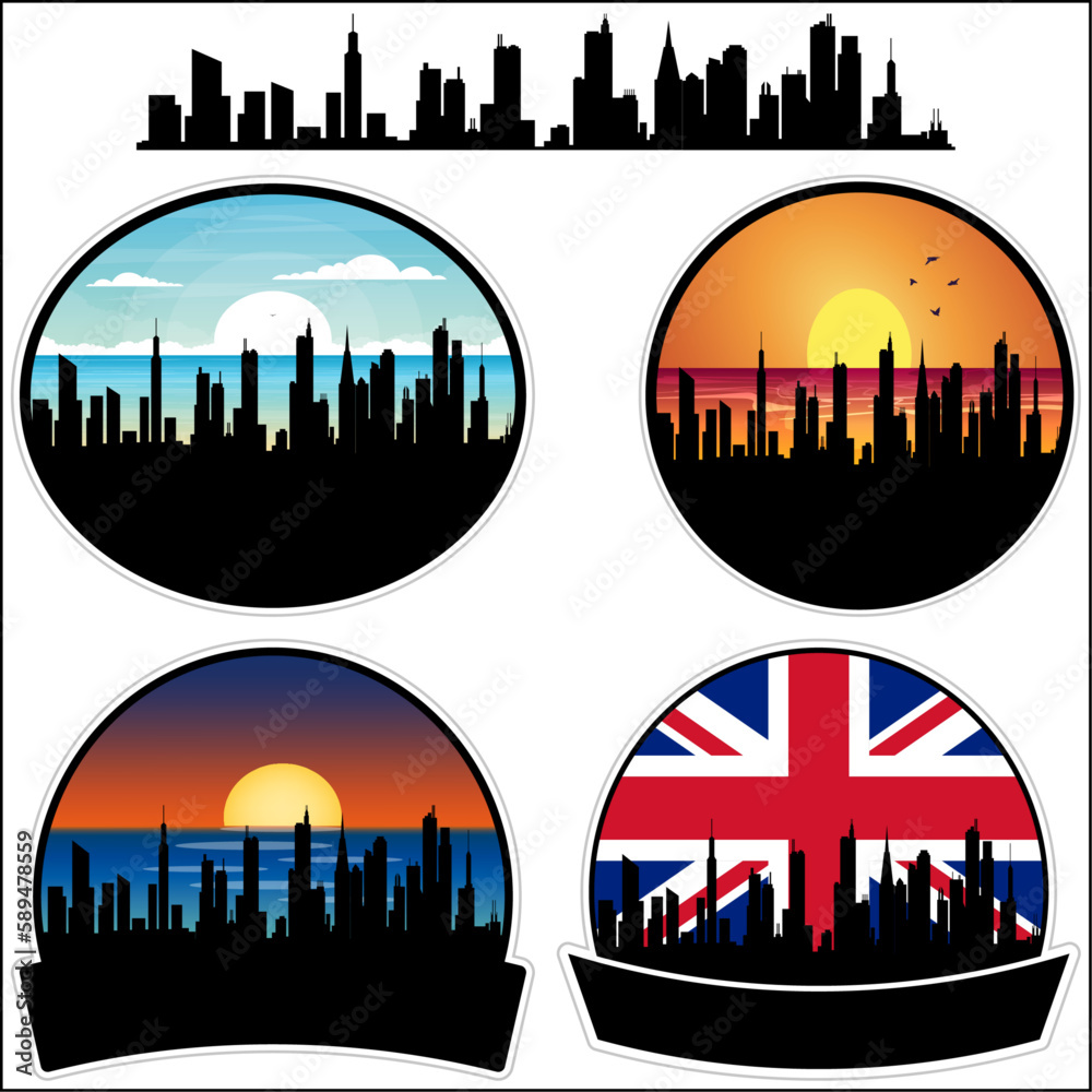 Arbroath Skyline Silhouette Uk Flag Travel Souvenir Sticker Sunset ...