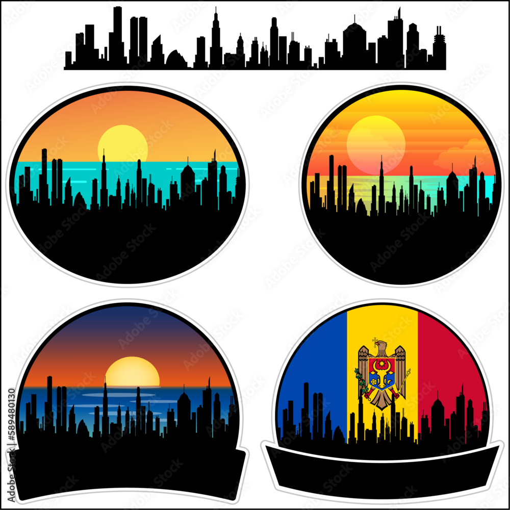 Soroca Skyline Silhouette Moldova Flag Travel Souvenir Sticker Sunset ...