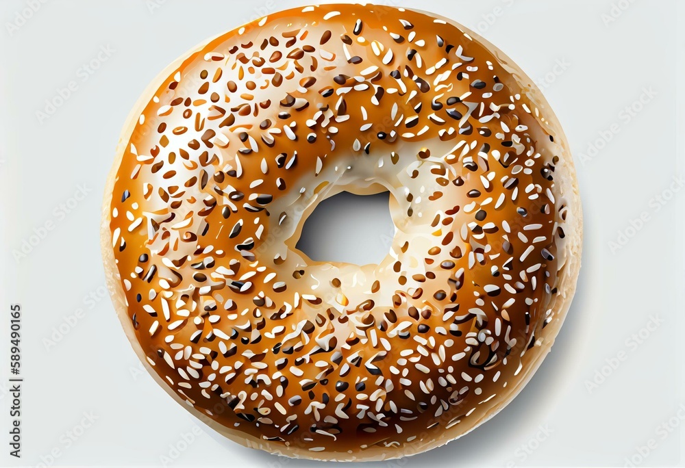 fresh bagel with sesame top view illustration - isolated bakery food on ...