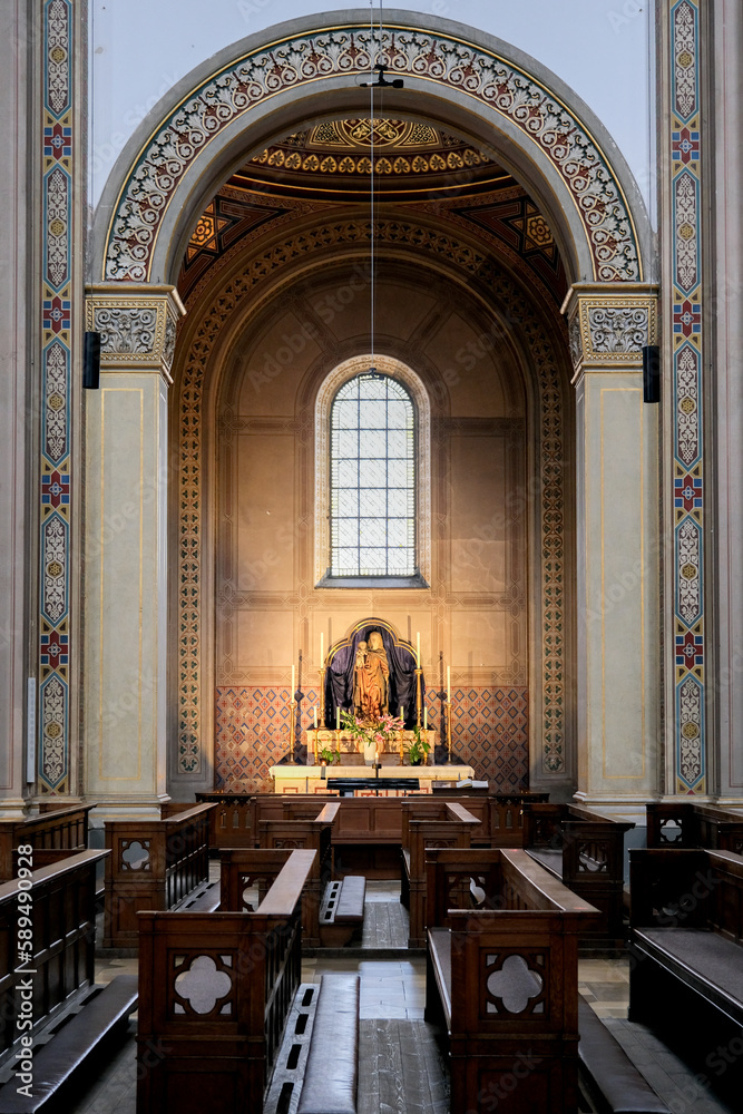 Monumental church building in Gothic in neo-romanesque arch style with ...