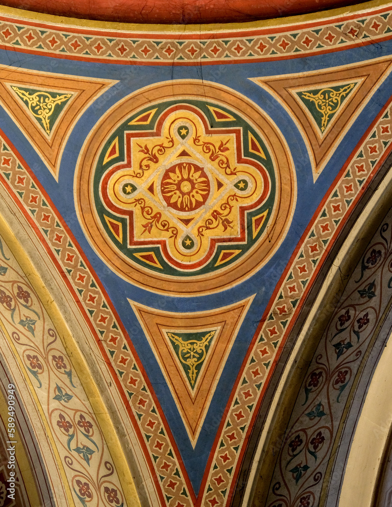 Monumental church building in Gothic in neo-romanesque arch style with ...