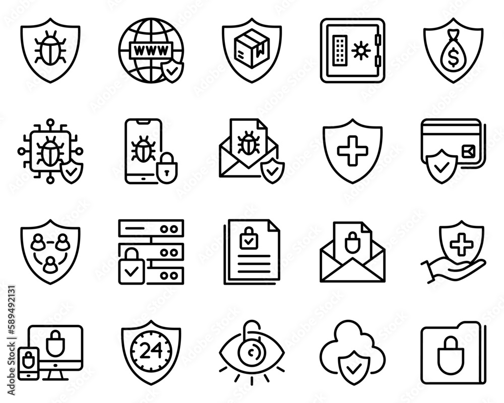 20 Security And Protection Line Icons Set Of Security Icons Vector Password Identification