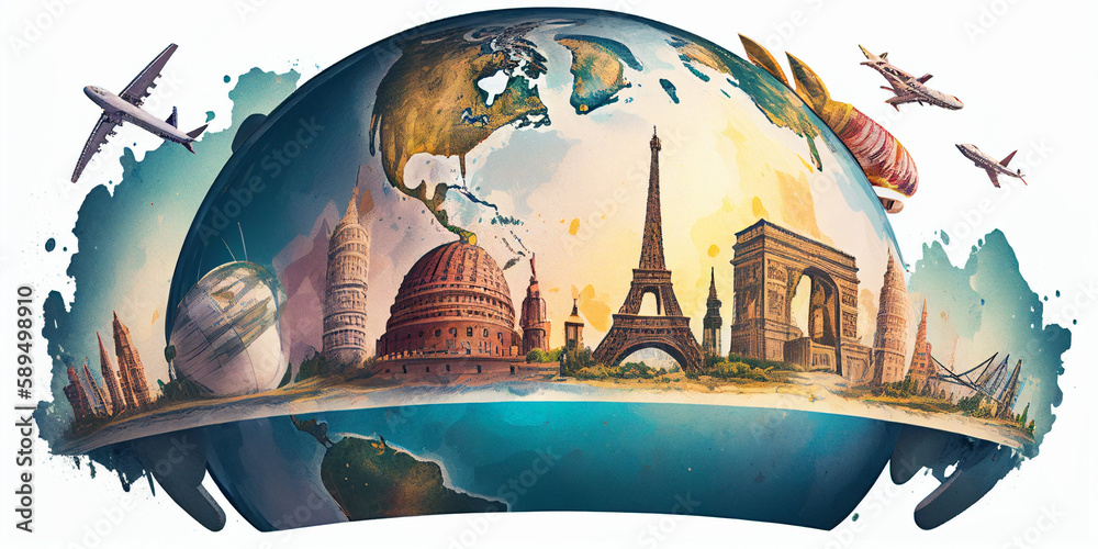 Iconic world travel locations and destinations illustration. Generative ...