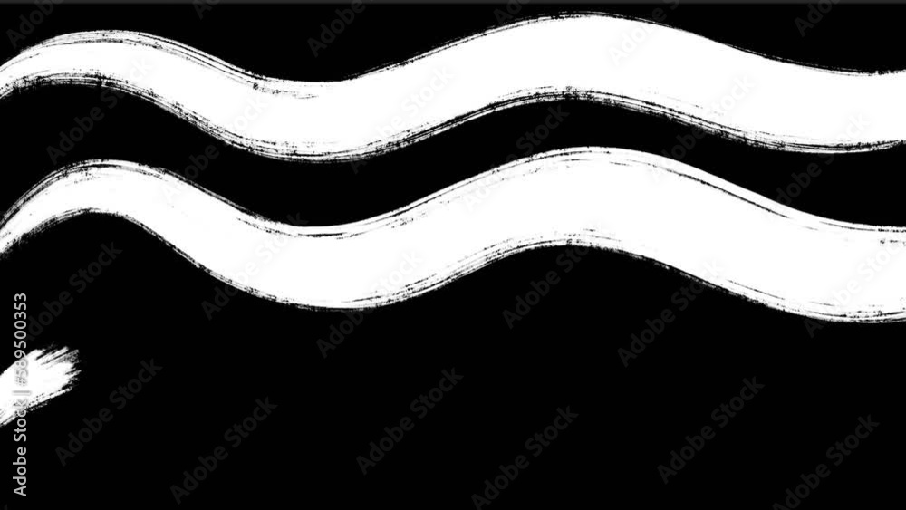 Abstract black screen hand-drawing brush lines wave movements overlay ...