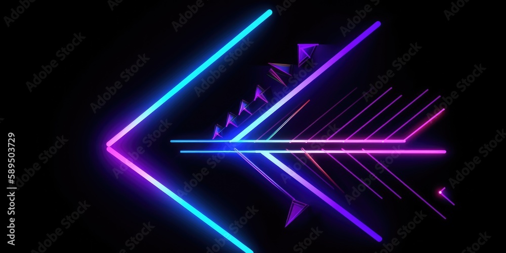Colorful abstract arrow in neon infused digitalism style, minimalist ...