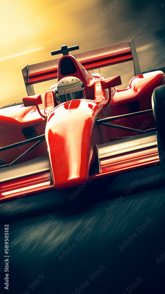 Front Close-up View of a Red Open Wheel Race Car Driving on a Track ...