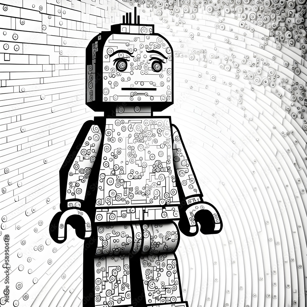 lego bricks personified as human psychedelic coloring book page fine ...