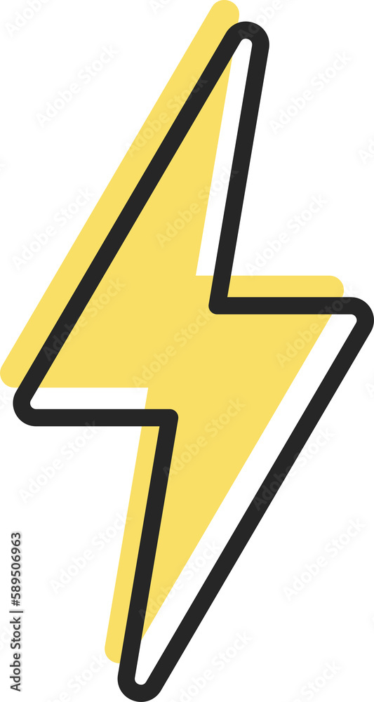 Back and yellow lightning bolt. Thunderbolt icon in png. Yellow and ...