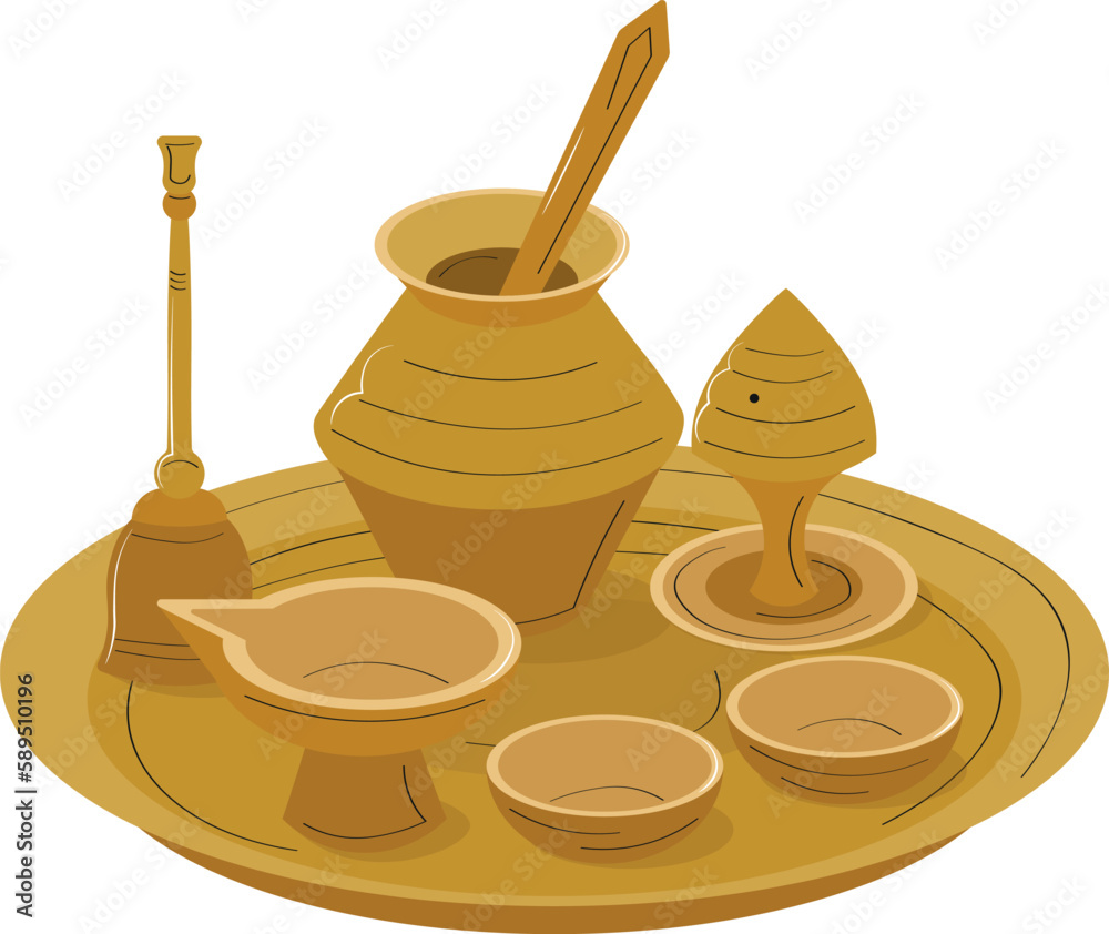 Traditional pooja thali hindu religious items for worship and ...