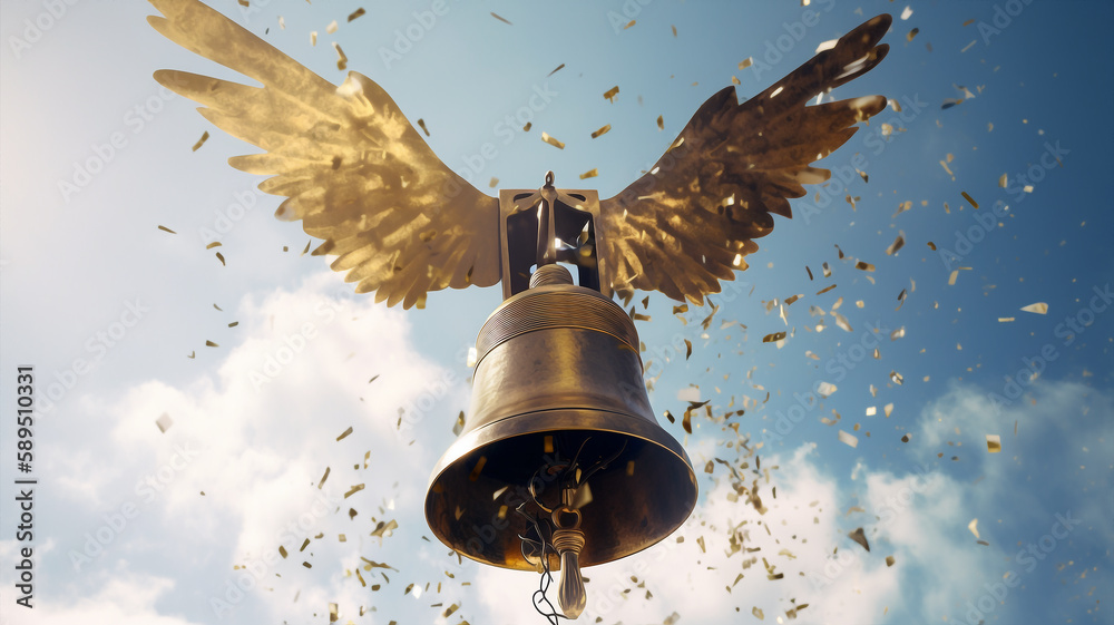 Ultra-realistic illustration of a winged Easter bell. An Easter bell ...