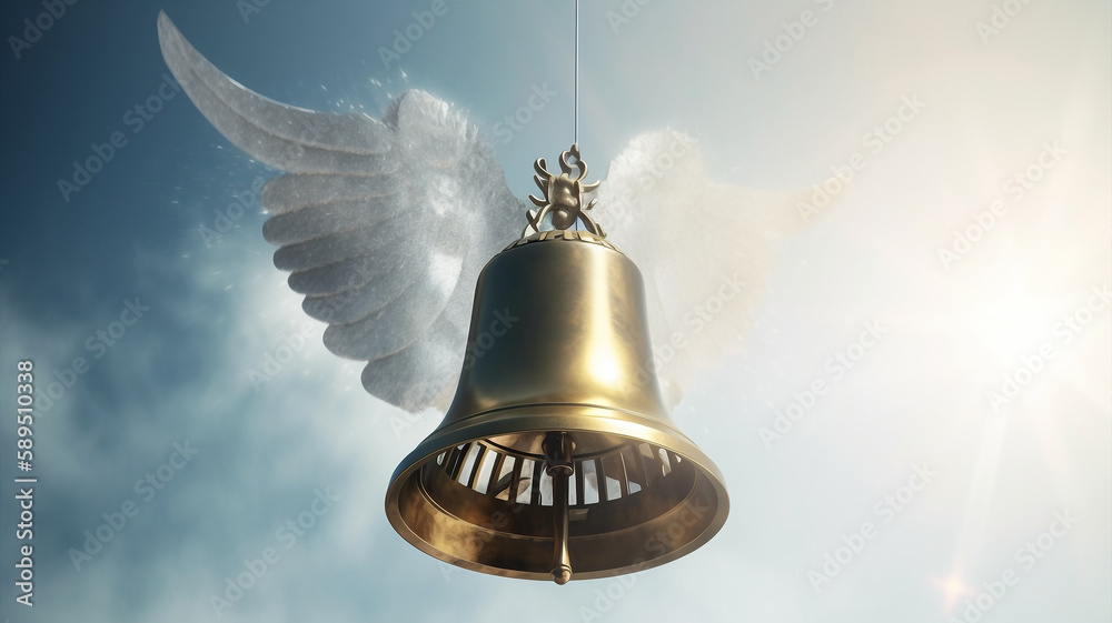 Ultra-realistic illustration of a winged Easter bell. An Easter flying ...