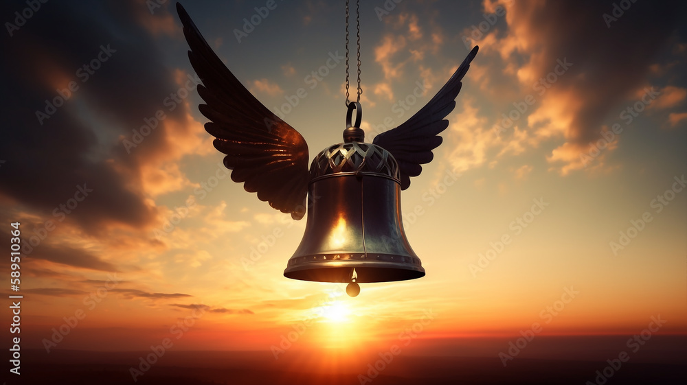 Ultra-realistic illustration of a winged Easter bell. An Easter bell ...