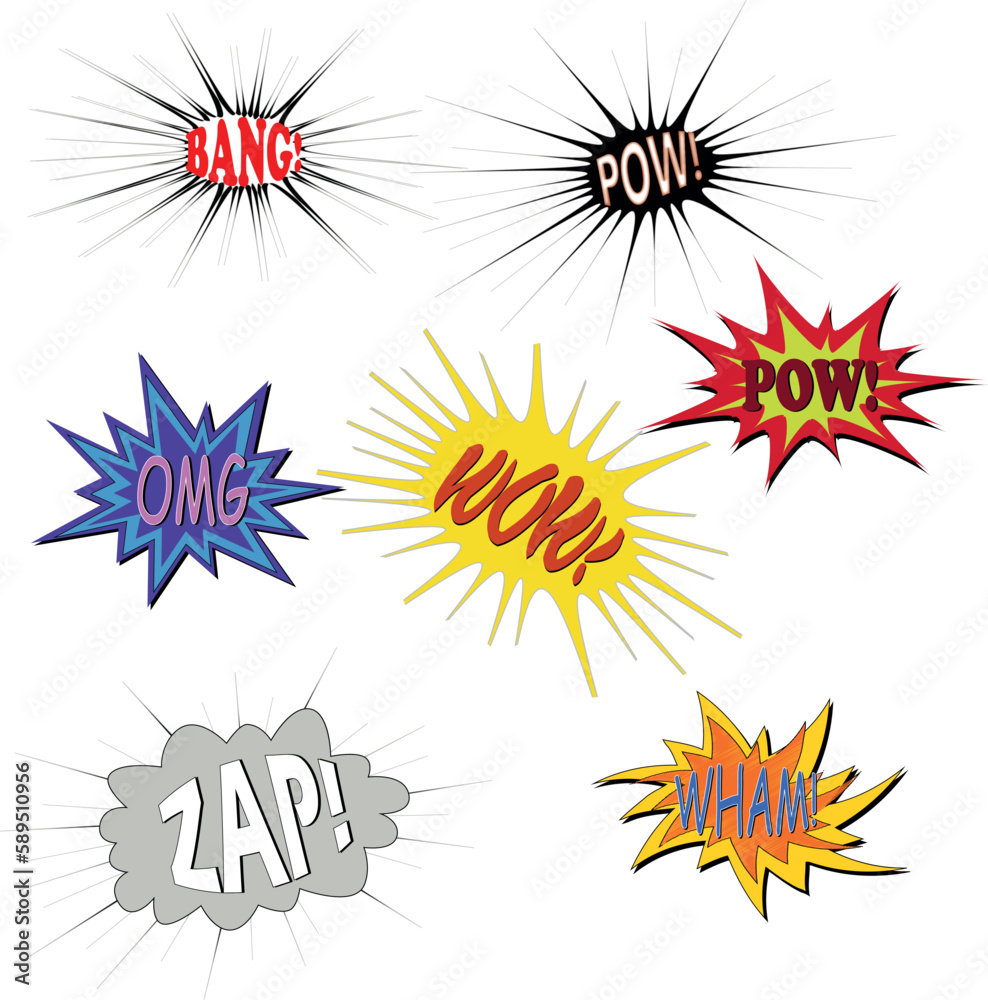 Vetor de onomatopoeia words with shapes of comic messages to give more ...