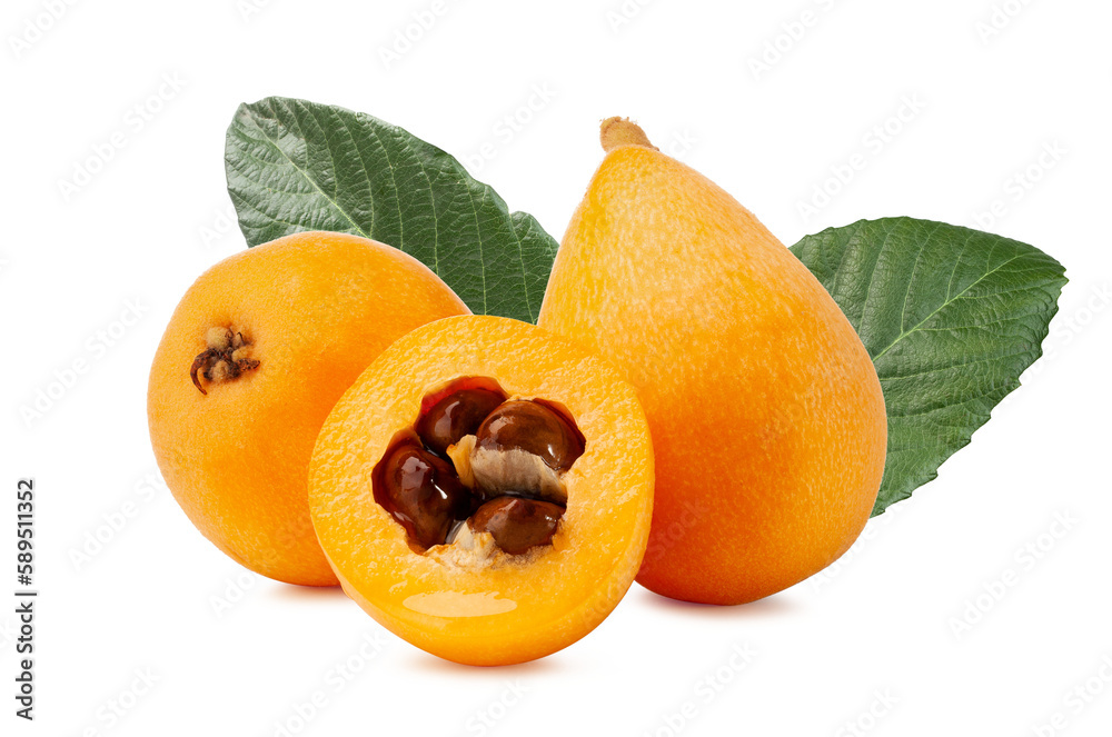 Poster fresh loquat fruit with leaf isolated on white background – Wall ...
