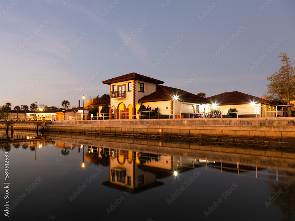 Waterfront Spanish style buildings and their reflection in the Matanzas ...