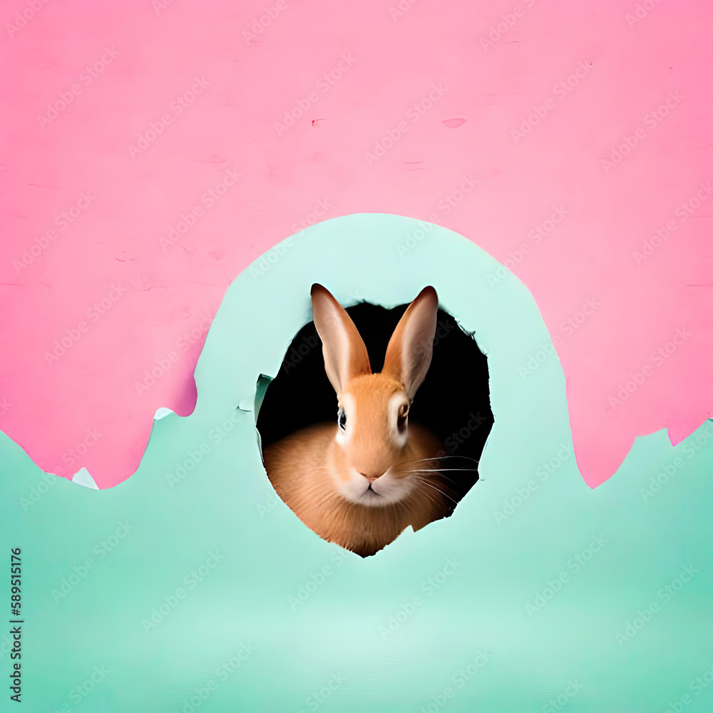 Cute white rabbit popping out of a hole background Stock Illustration ...