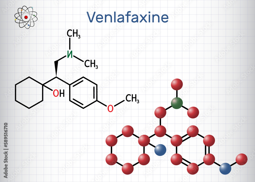 Venlafaxine antidepressant drug molecule. It is used for the treatment ...