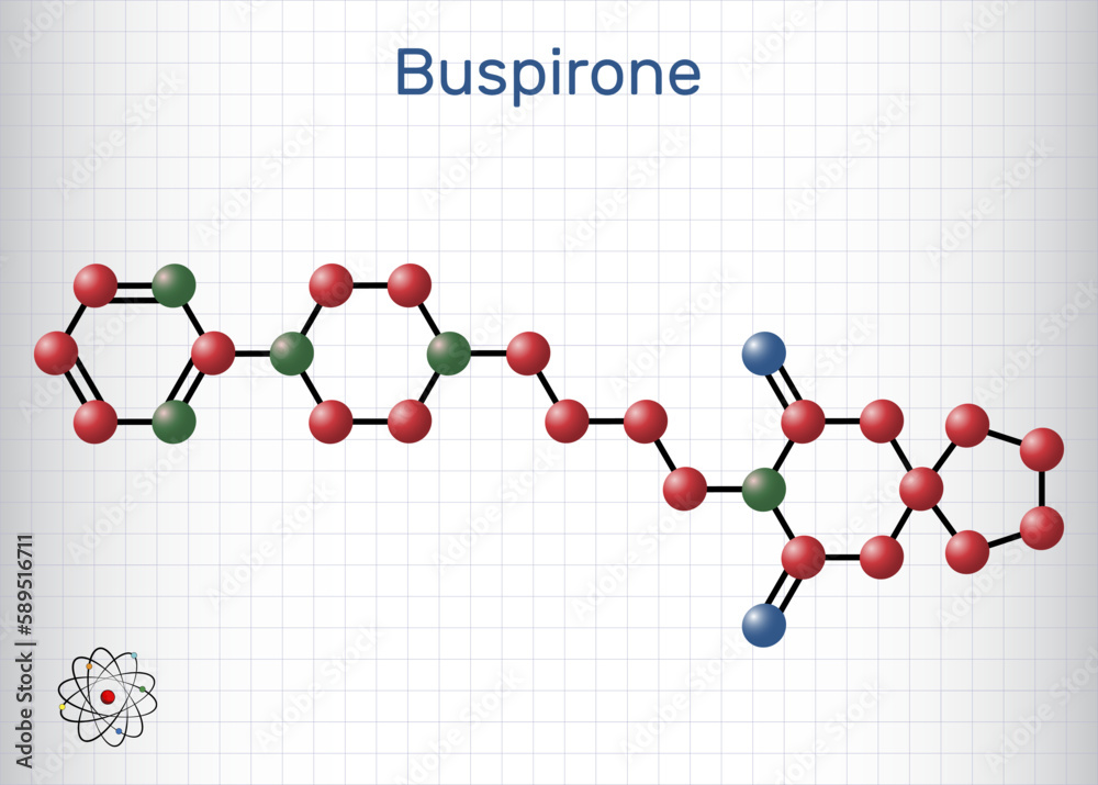 Buspirone molecule. It is anxiolytic drug for treatment of anxiety ...